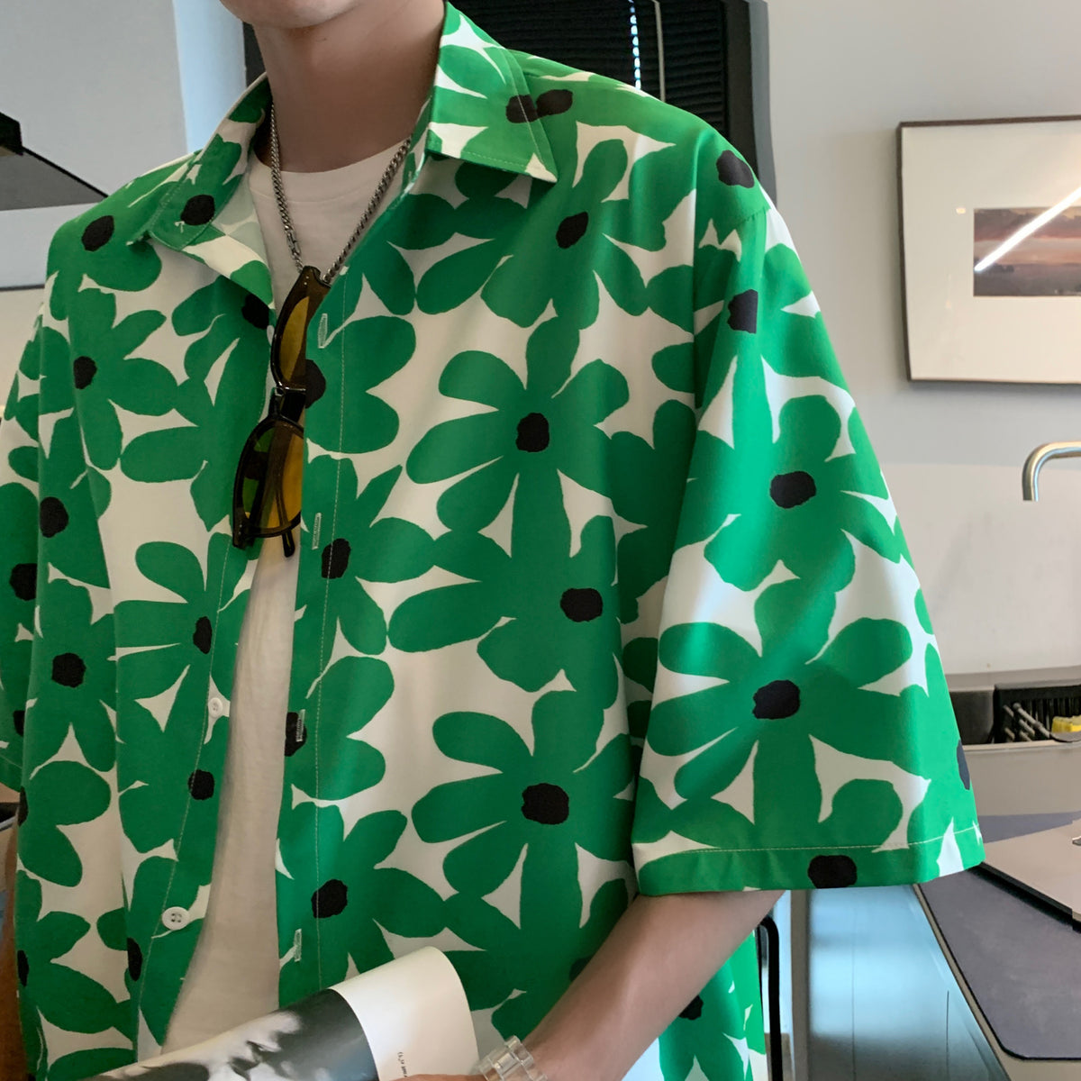 XZ 702# CS131 偏寬鬆花花紋圖案短袖shirt – Daily-K Webstore